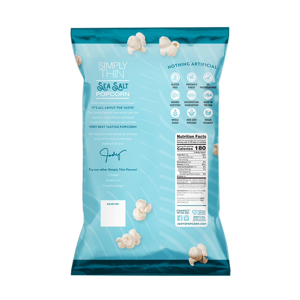 Simply Thin Sea Salt Popcorn | Light & Crisp Snack – Jody's Popcorn